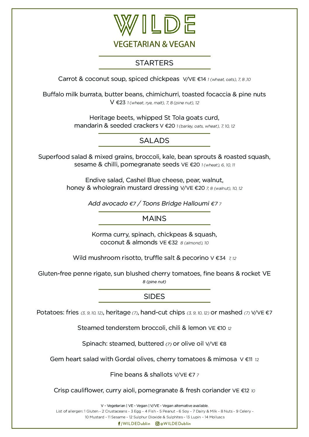 Wilde Vegetarian and Vegan Menu Festive 2024 | WILDE